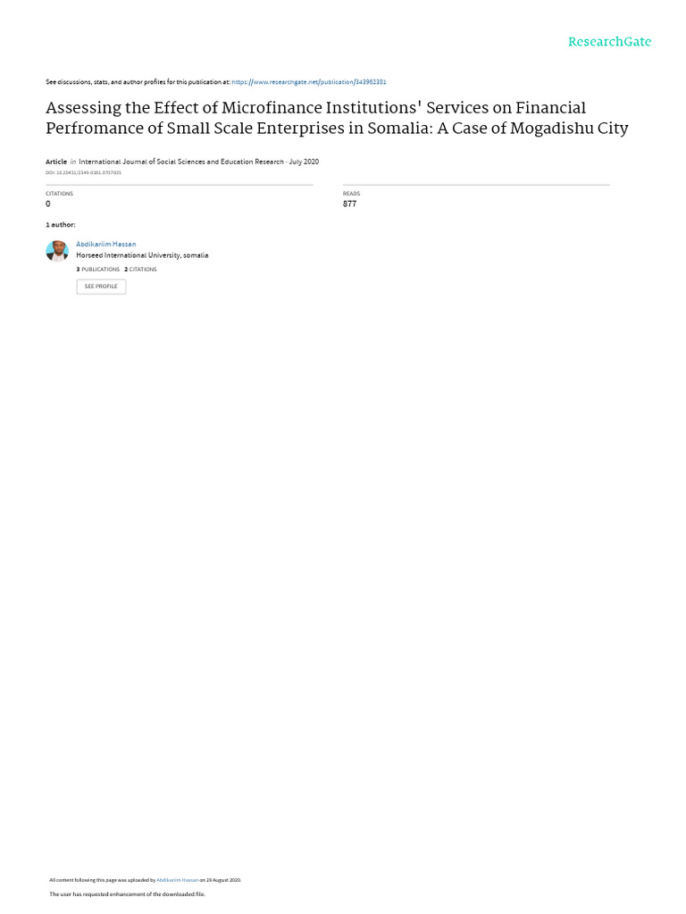 Assessing The Effect of Microfinance Institutions' Services On Financial Perfromance of Small ...