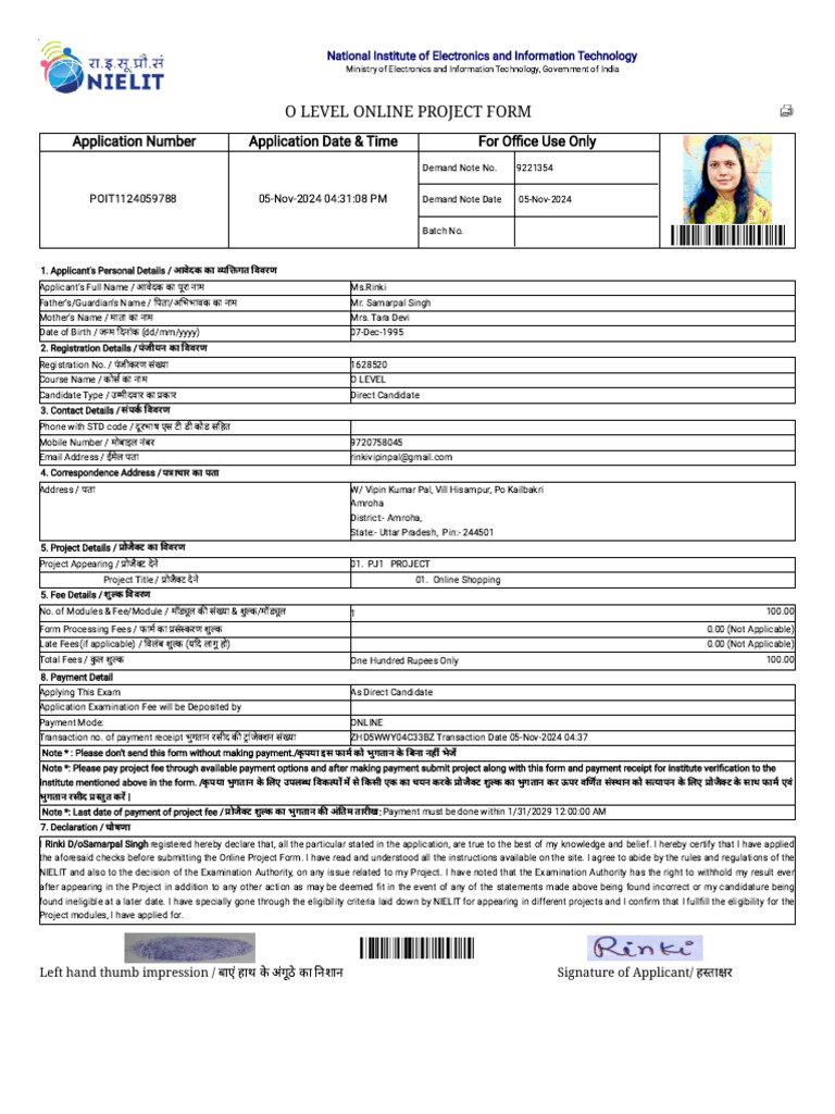 Rinki Project Form | PDF | Payments