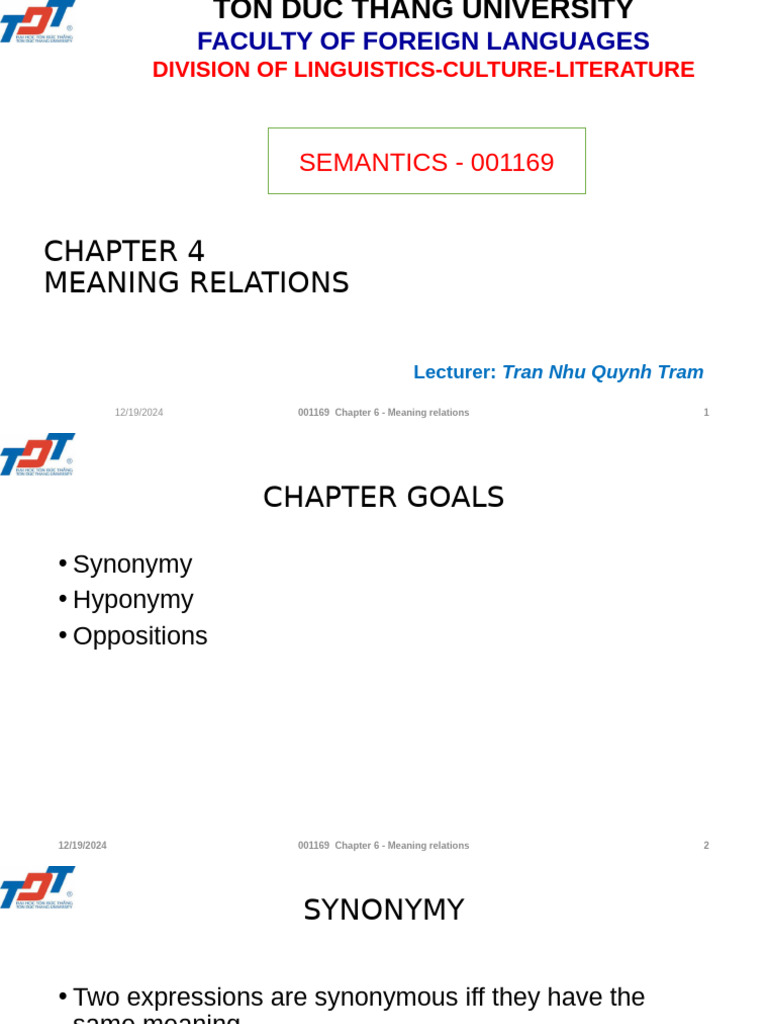 NGU NGHIA HOC - Chapter 6 Meaning Relations | PDF | Grammar | Linguistics