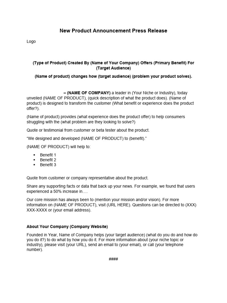 New Product Announcement Press Release Template | PDF