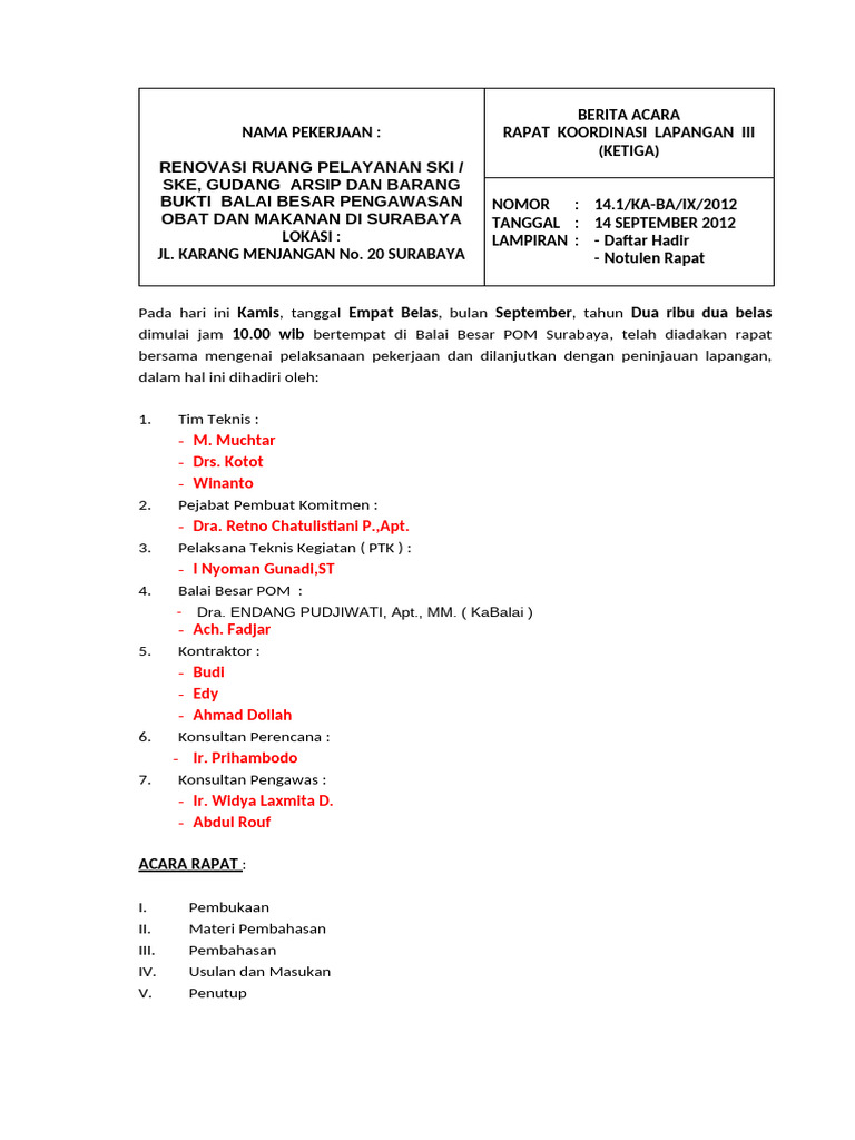 Contonh BA Rapat Koordinasi | PDF
