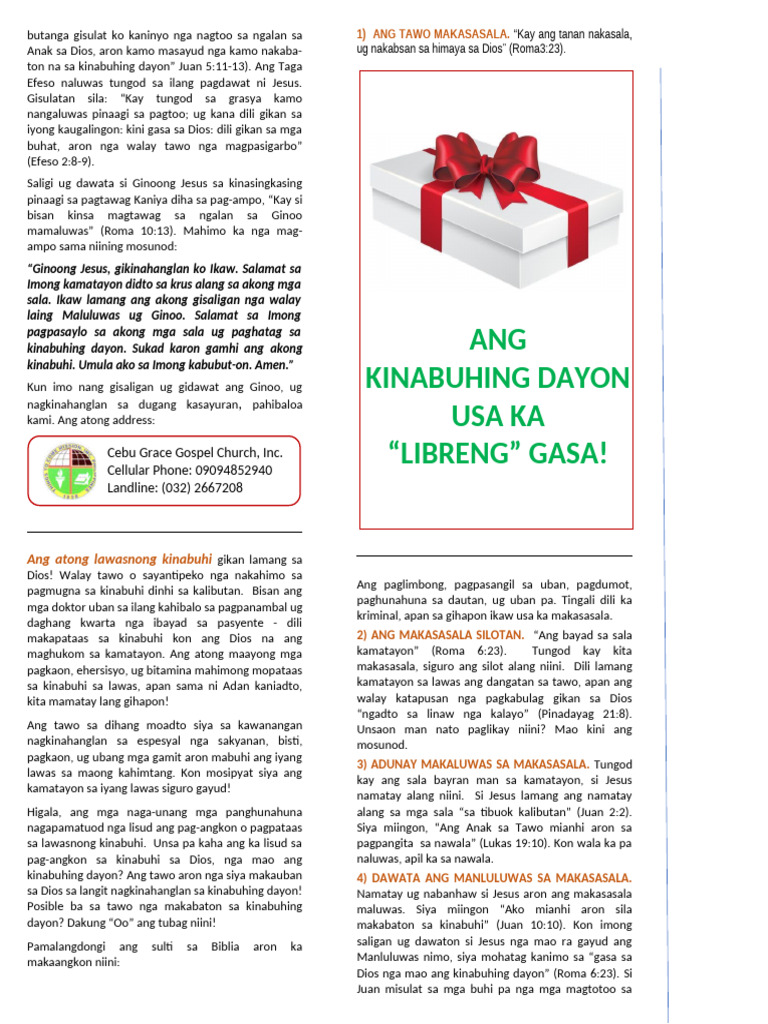 Page 1 Ang Kinabuhing Dayon Usa Ka Libre Nga Gasa TCM) | PDF
