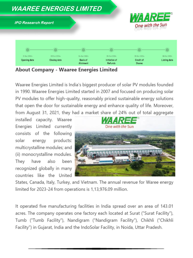 Waaree Energies IPO Overview and Analysis | PDF | Initial Public ...