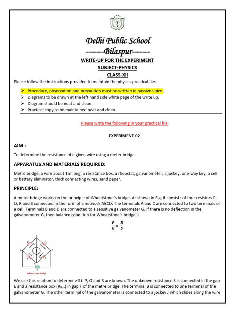 Experiment-02 (Meter Bridge) | PDF | Electrical Resistance And ...