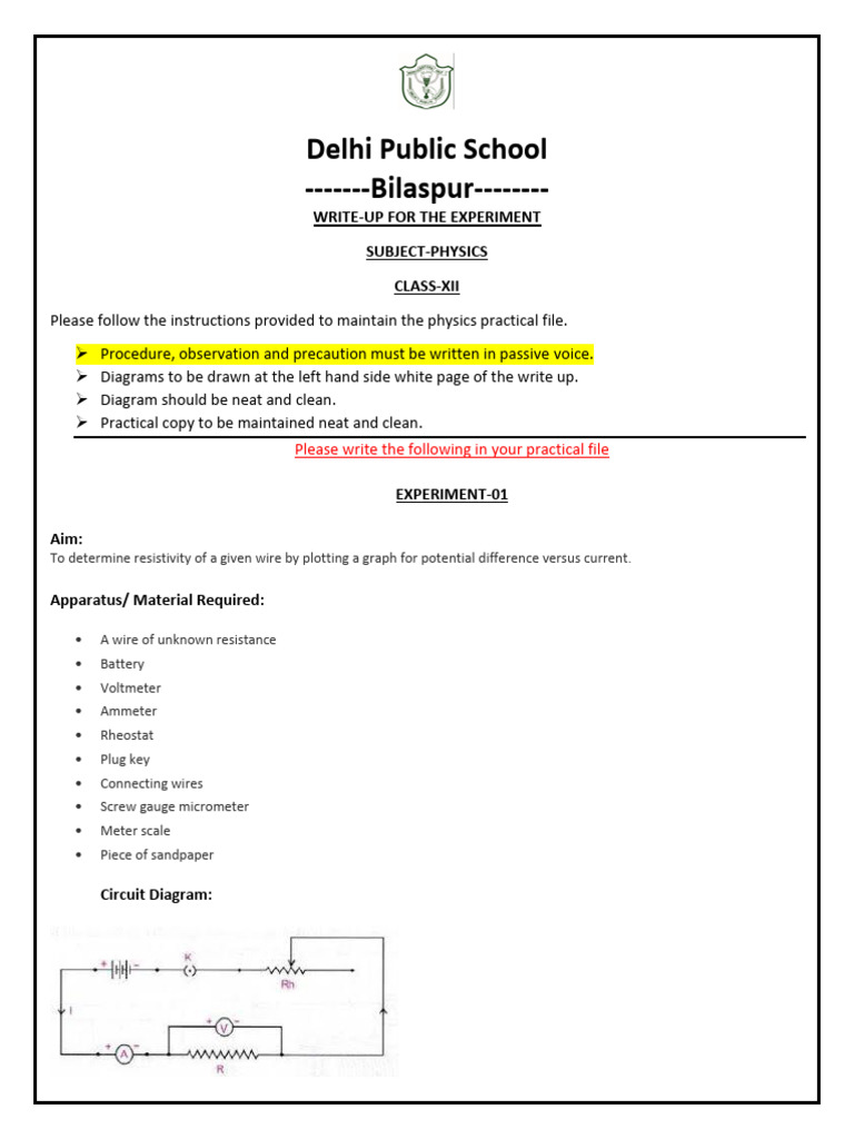 Experiment 01 (Resistivity) | PDF | Electrical Resistance And ...