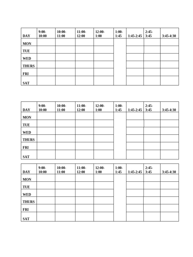 2-1 Time Tables Empty | PDF