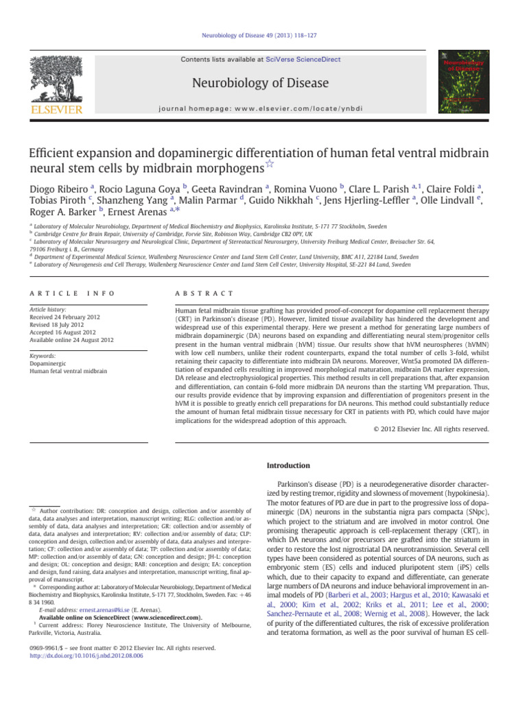 2013 Efficient Expansion and Dopaminergic Differentiation of Human ...