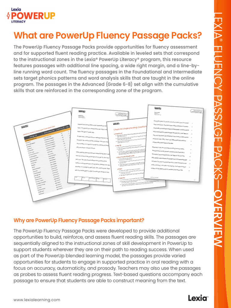 PowerUp Fluency Passage Packs Overview | PDF | Fluency | Learning