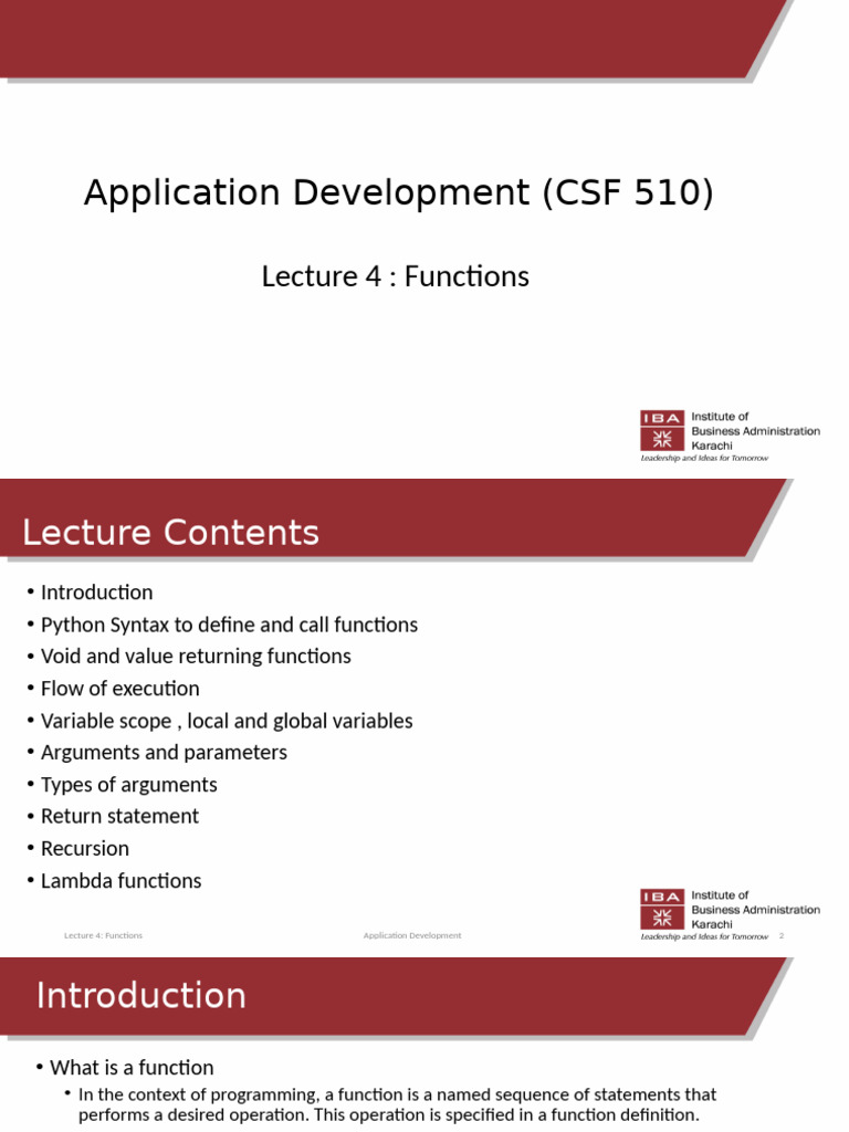 Lecture 4 Functions | PDF | Parameter (Computer Programming) | Anonymous Function