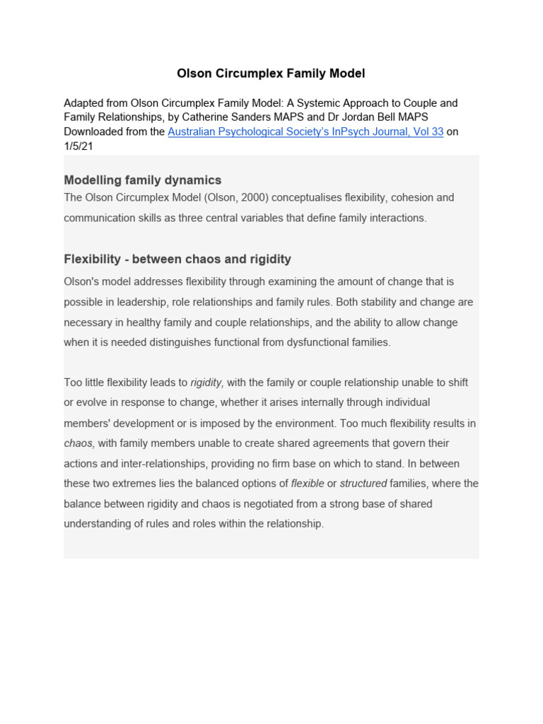 HF Olson Circumplex Family Model | PDF | Leadership | Chaos Theory