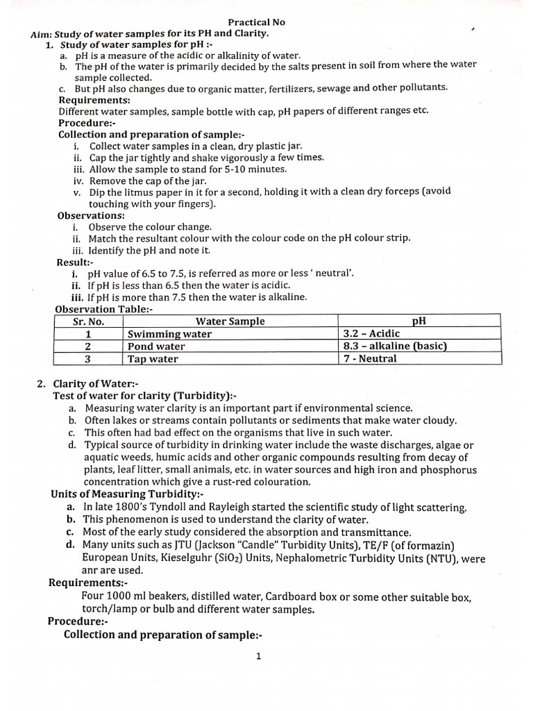 Water Sample For PH and Clarity | PDF
