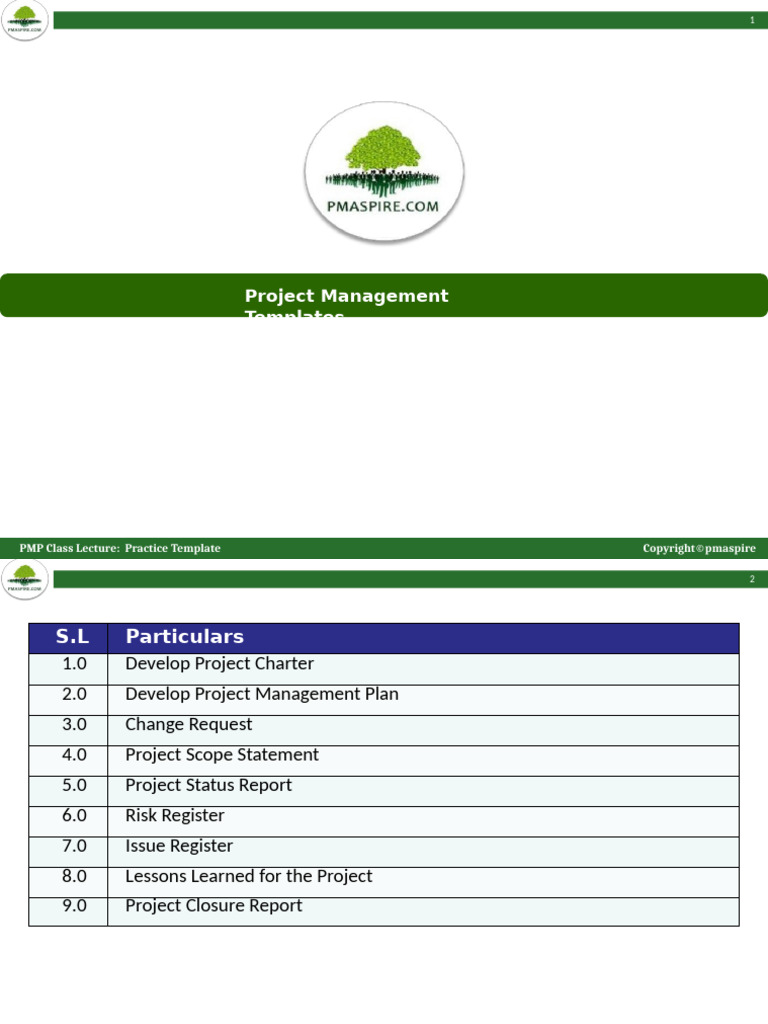 PMP - Templates - #PMaspire V 1.0 | PDF | Project Management | Quality ...