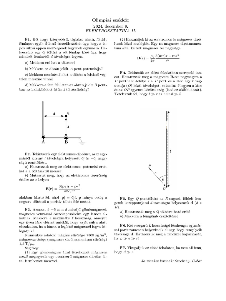 Olimpiai szakkör 2024. december 9. Elektrosztatika Ii.: Q d a b A c µ π r r | PDF