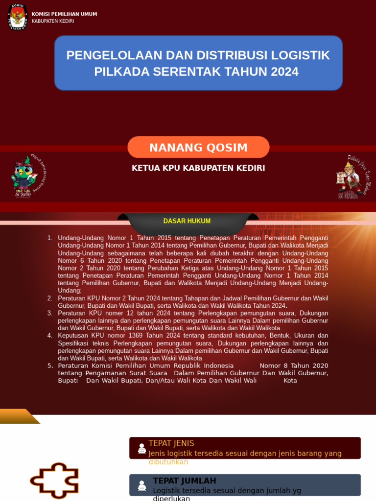 MATERI PENGELOLAAN DAN DISTRIBUSI LOGISTIK PILKADA SERENTAK TAHUN 2024 (1) | PDF