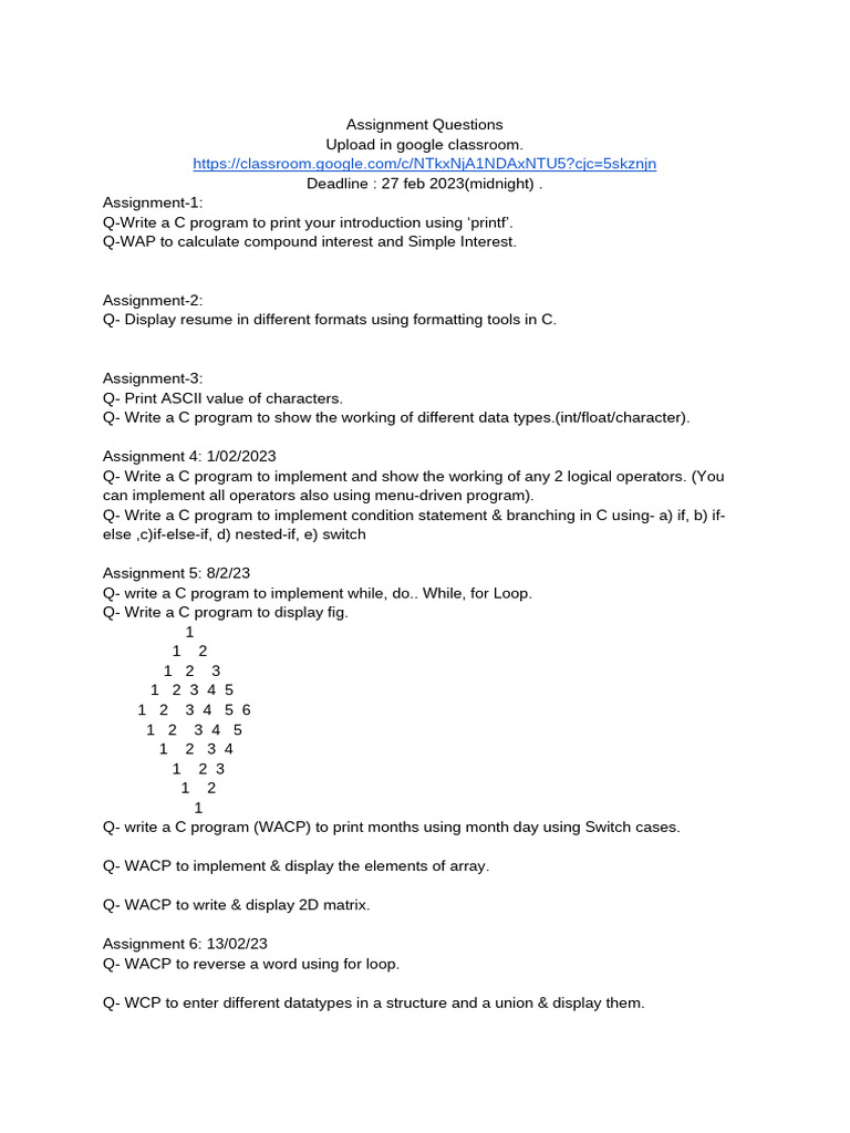 C Programming Assignments | PDF