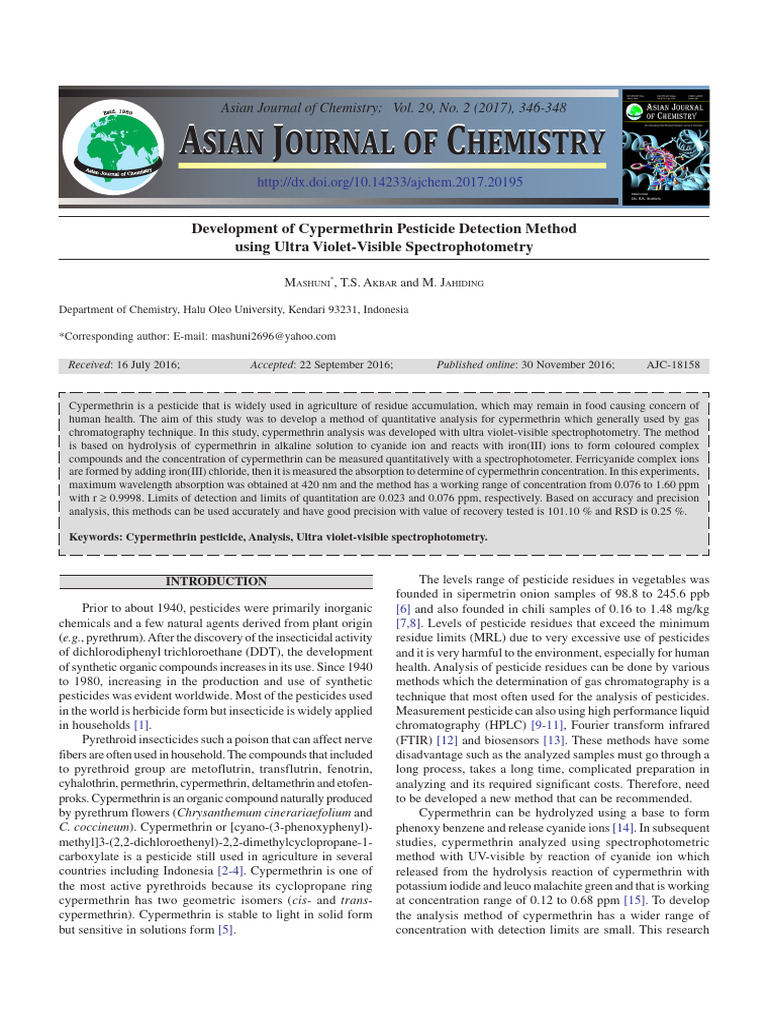 Development of Cypermethrin Pesticide Detection Method Using Ultra ...