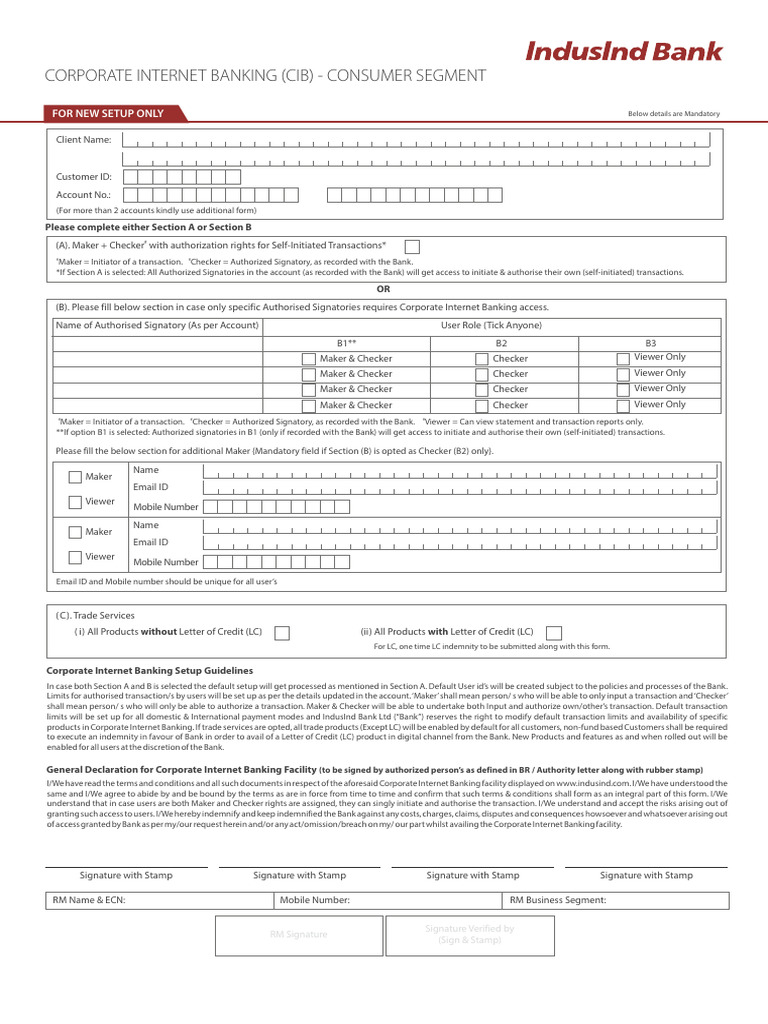 Corporate Internet Banking (Indus Direct COL) | PDF | Letter Of Credit ...