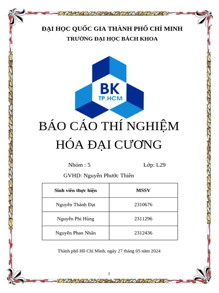 BÁO CÁO THÍ NGHIỆM HĐC NHÓM 5 L29 | PDF