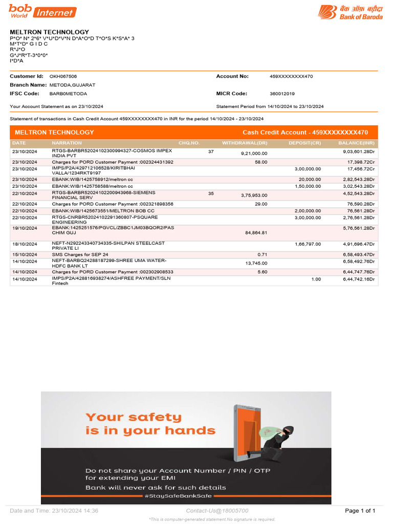 Cash Credit Account - 459XXXXXXXX470 Meltron Technology | PDF ...