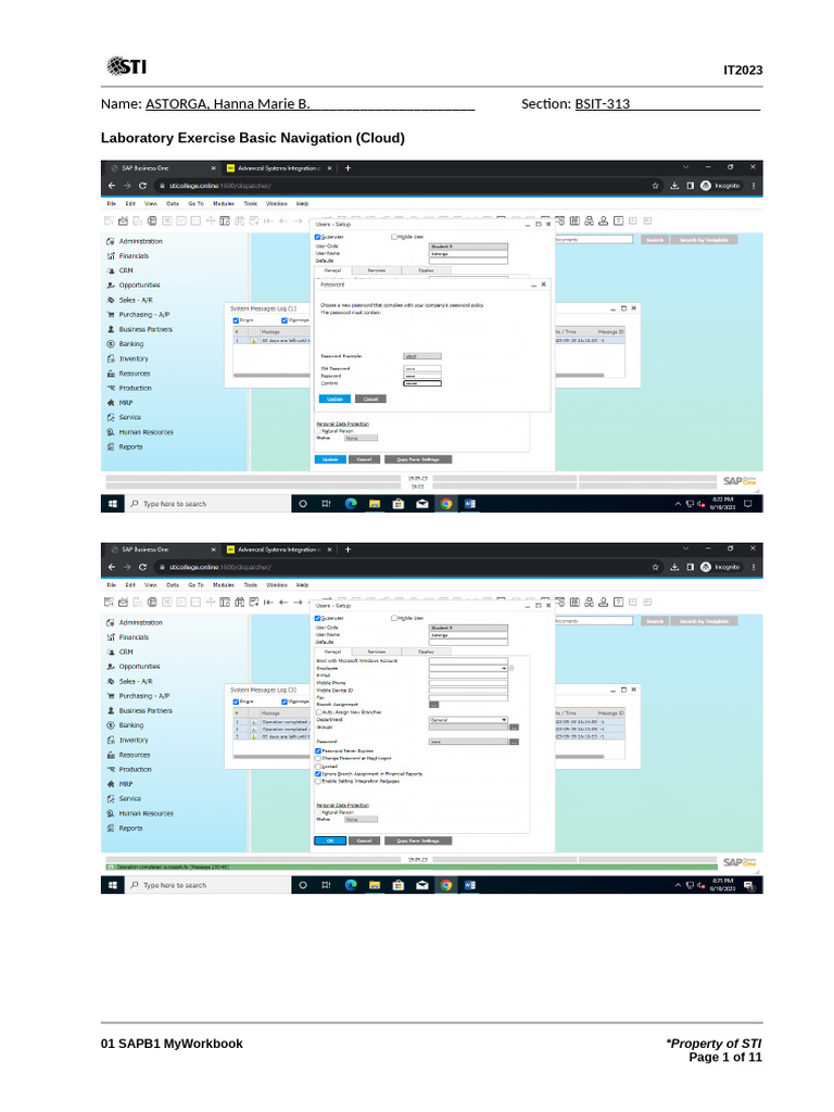 01 SAPB1 MyWorkbook - Astorga Hanna Marie B BSIT313 | PDF | System Software | Computing