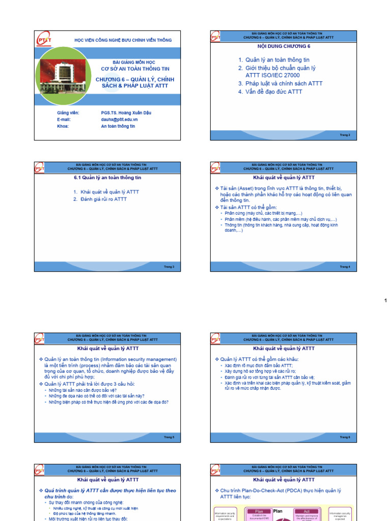 CSATTT-Chuong 6 - Quan Ly, Chinh Sach & Phap Luat ATTT - Handout | PDF