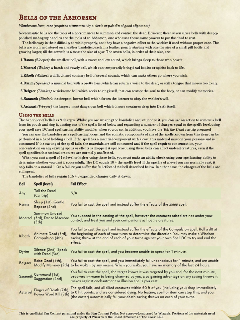 Abhorsen's Necromancer Bells Guide | PDF