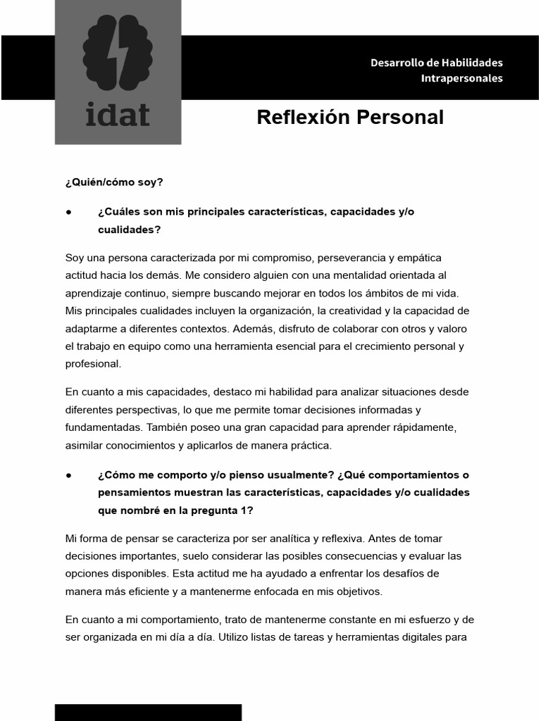 Reflexión sobre mi desarrollo personal | PDF | Aprendizaje | Cognición