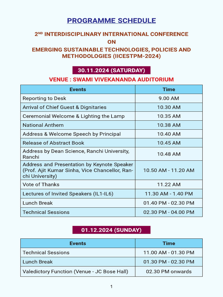 Programme Schedule 1 | PDF
