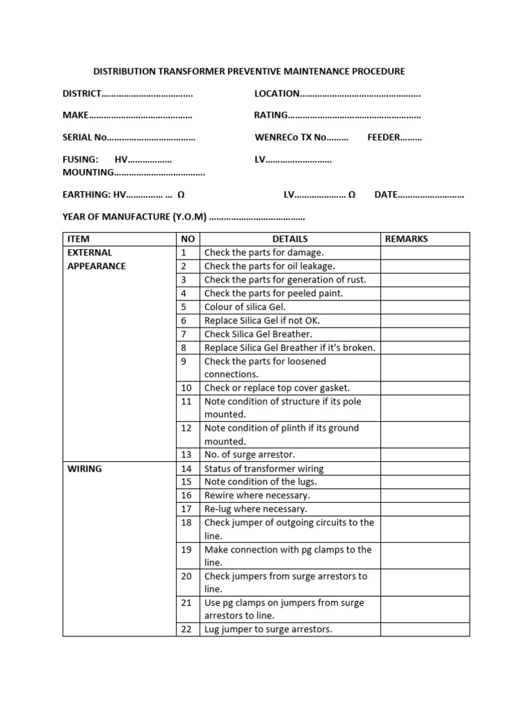 TX Inspection Checklist. | PDF | Electric Power | Electricity