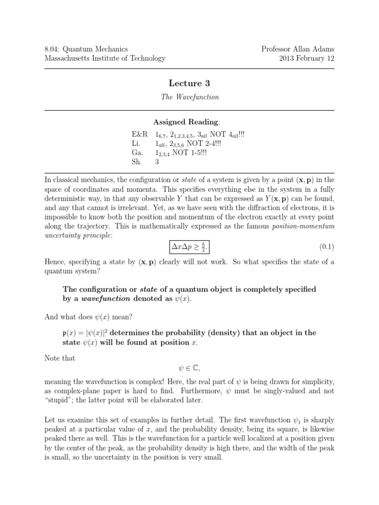MIT8 04S13 Lec03 | PDF | Wave Function | Wavelength