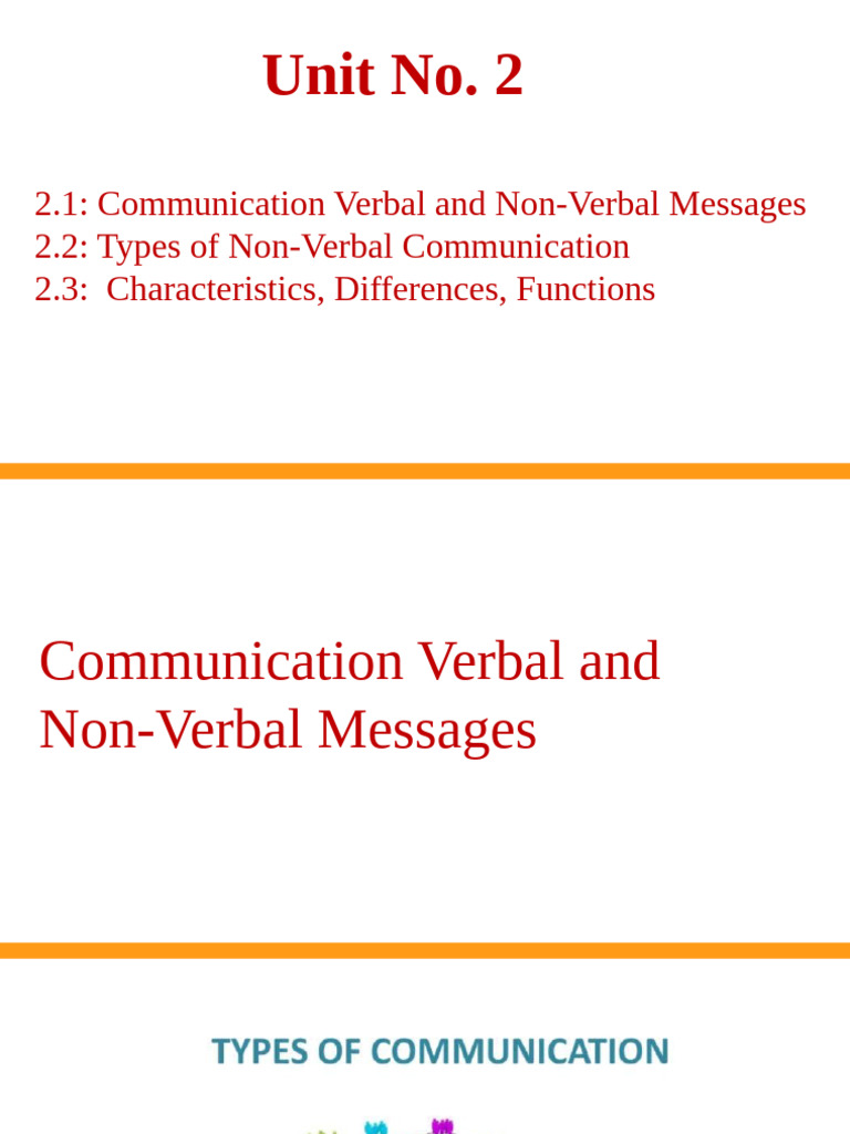 Unit # 2 The Verbal and Non-Verbal Communication-A | PDF
