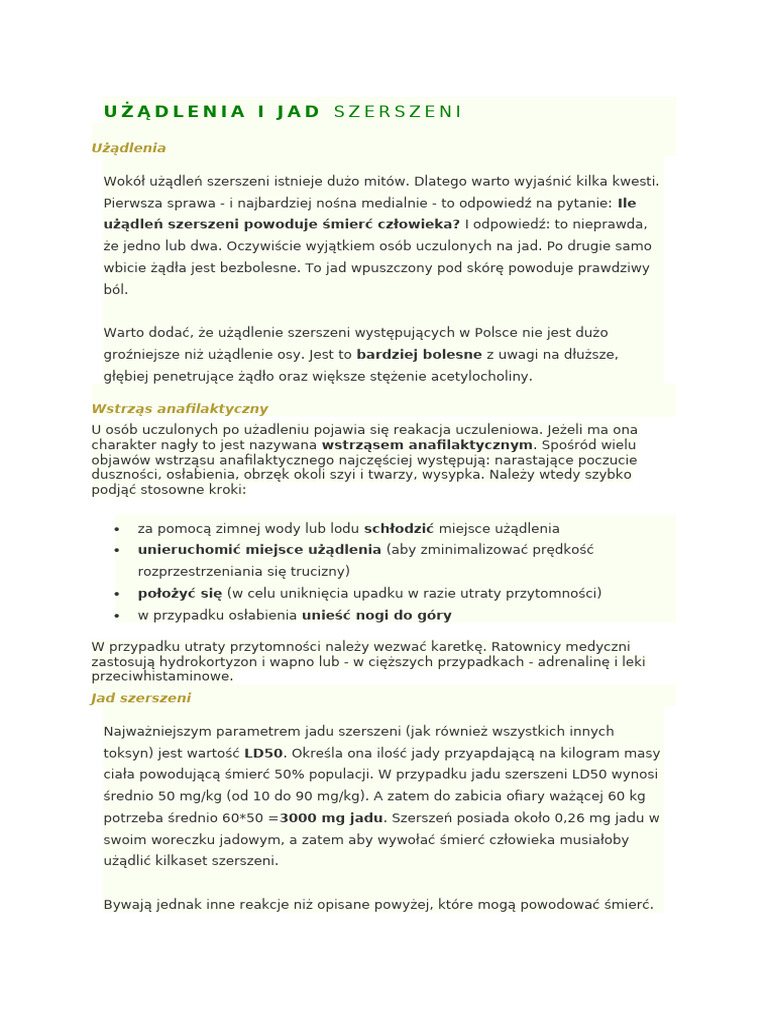 Użądlenia I Jad | PDF