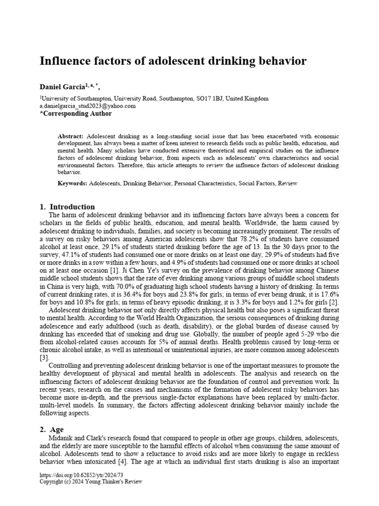 Influence Factors of Adolescent Drinking Behavior | PDF | Adolescence ...