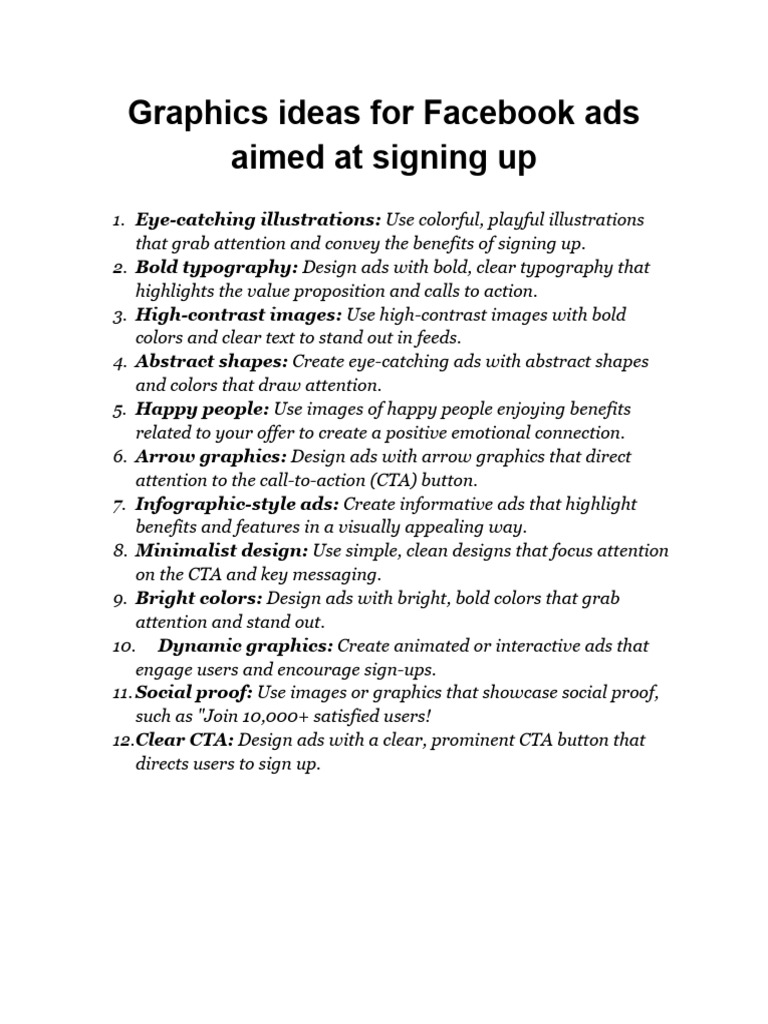 Graphics Ideas For Facebook Ads Aimed at Signing Up | PDF
