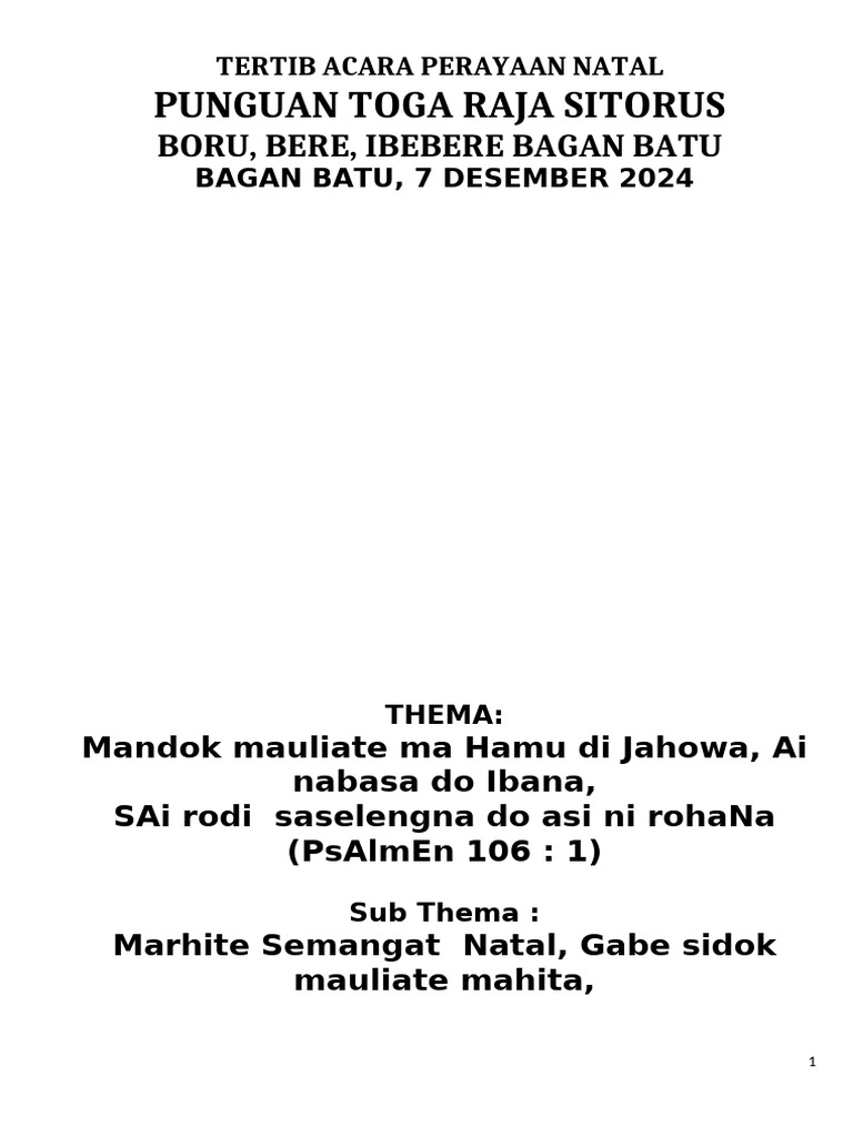 Natal Punguan Toga Raja Sitorus 2024 | PDF