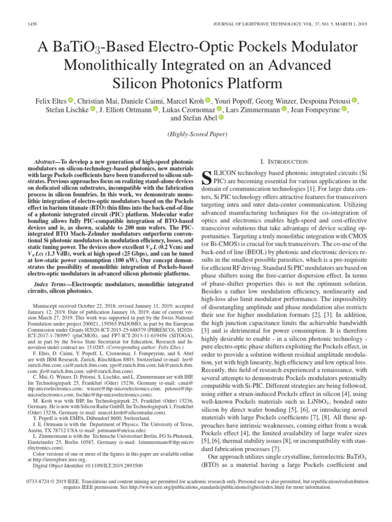 A BaTiO3-Based Electro-Optic Pockels Modulator Monolithically Integrated On An Advanced Silicon ...