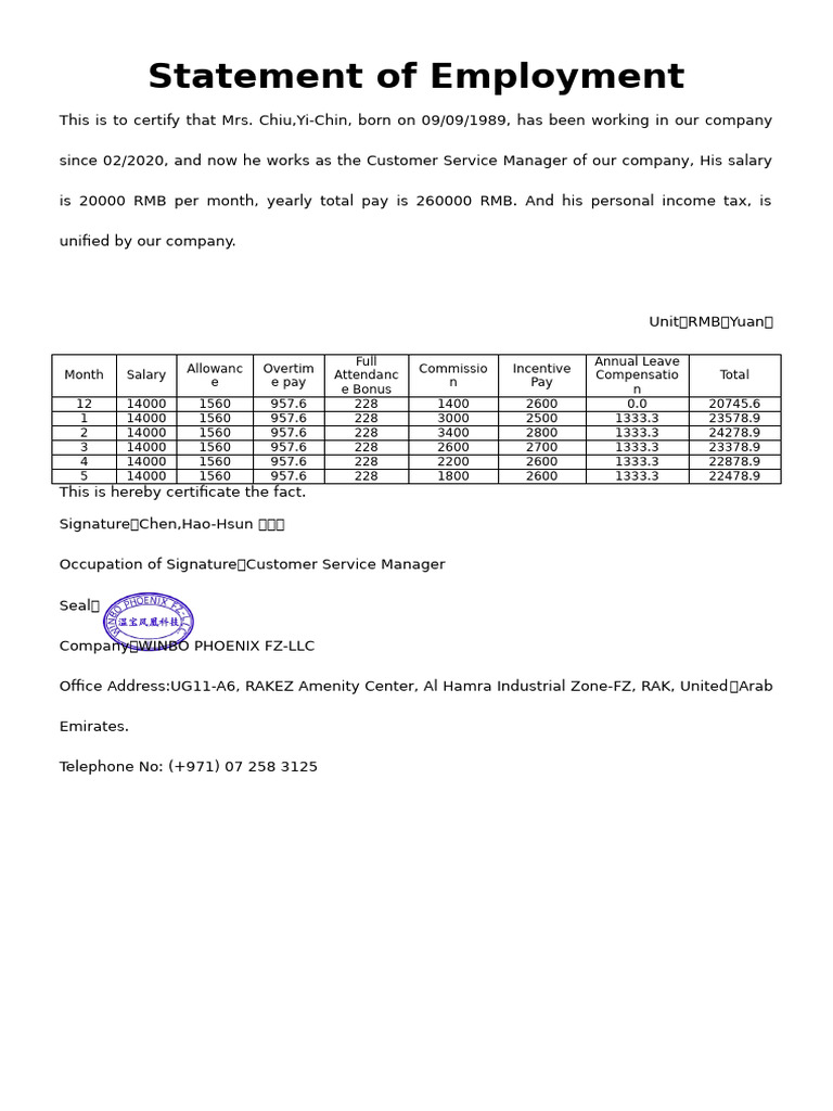 Statement of Employment | PDF