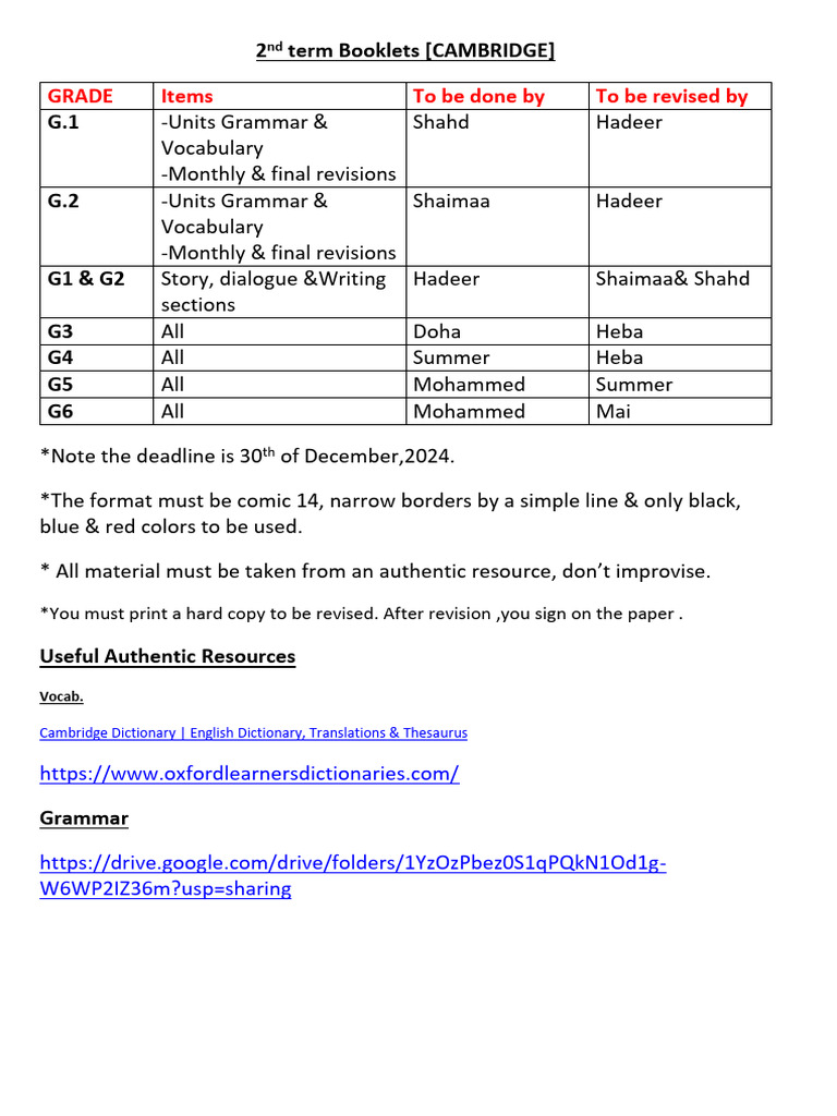 2nd Term Booklets - Assignments | PDF