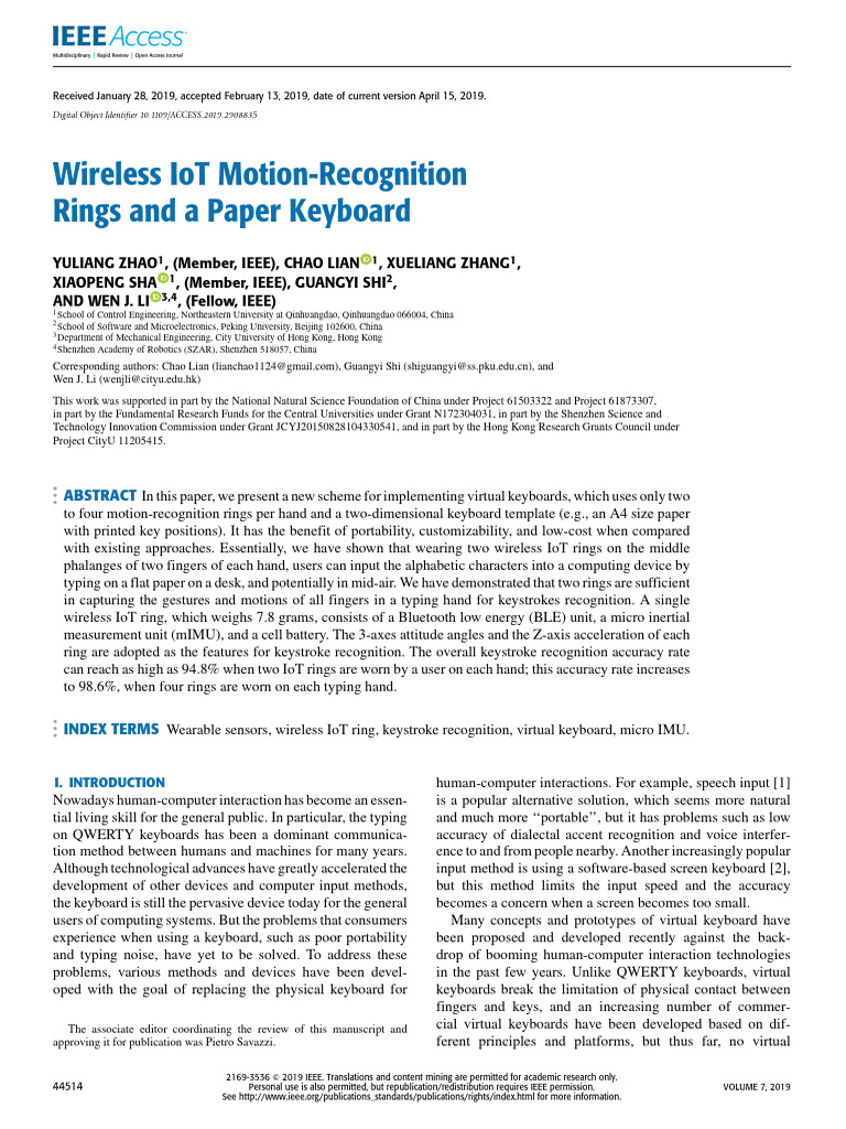Wireless IoT Motion-Recognition Rings and A Paper Keyboard | PDF ...
