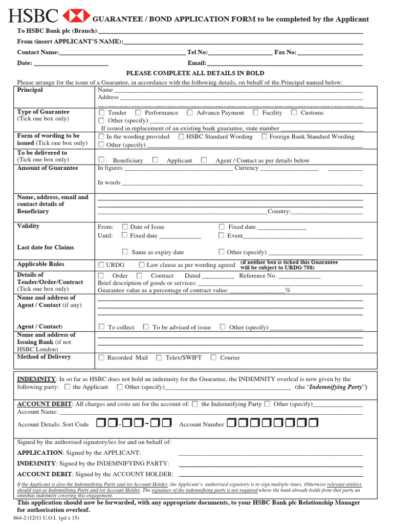 Guarantee - Application - Form HSCB | PDF | Guarantee | Indemnity