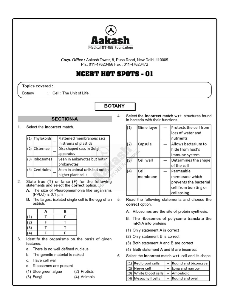 NCERT Hot Spot Botany Chapter 1 to 17 | PDF | Meiosis | Cell (Biology)