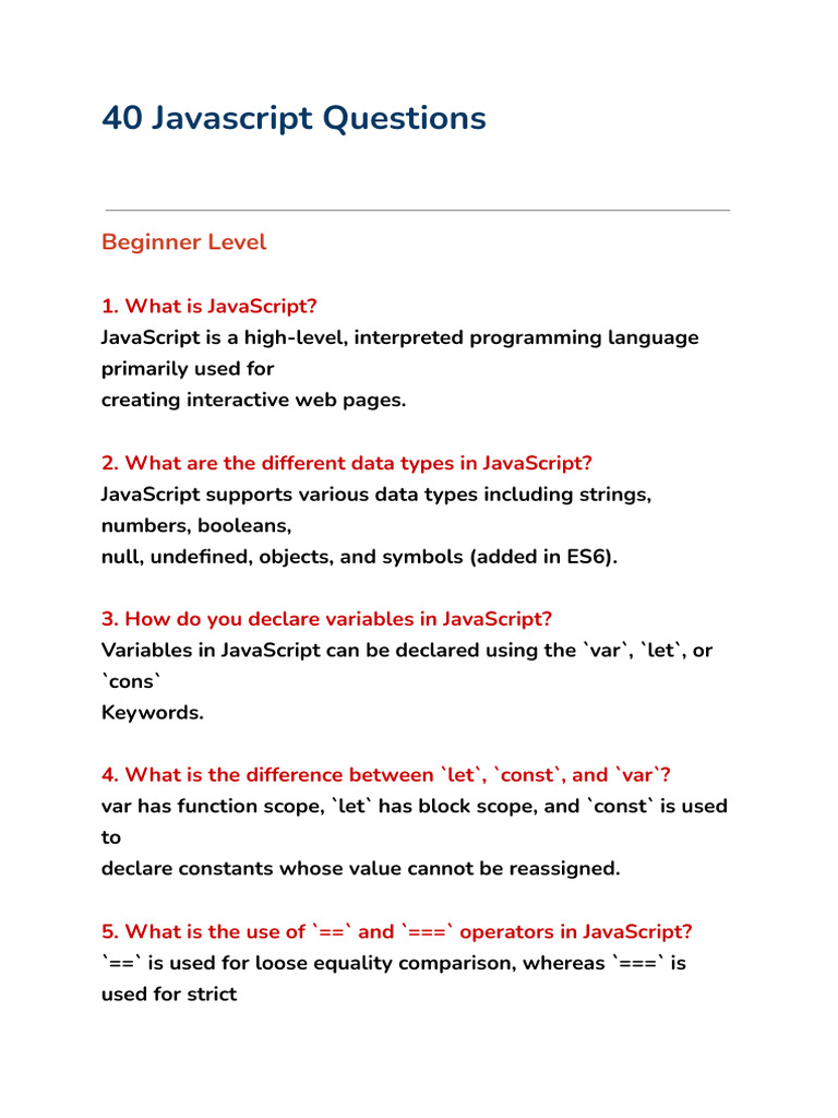 40 Interview Question Of Js Pdf Java Script Scope Computer Science