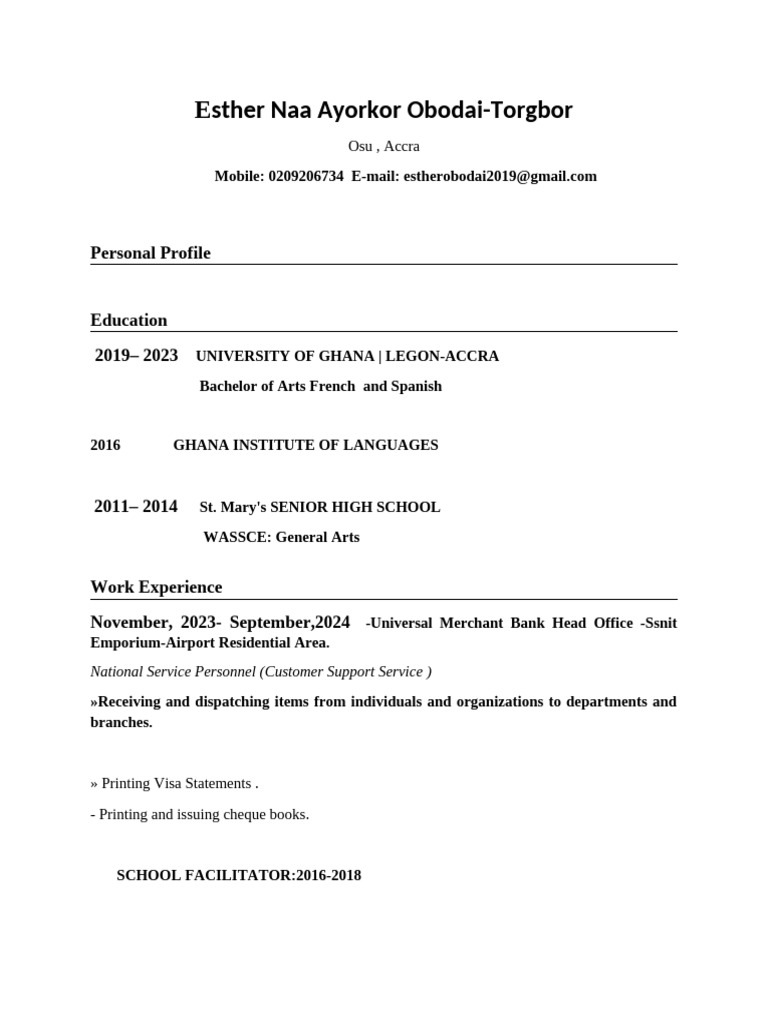 Resume: Esther Obodai-Torgbor | PDF