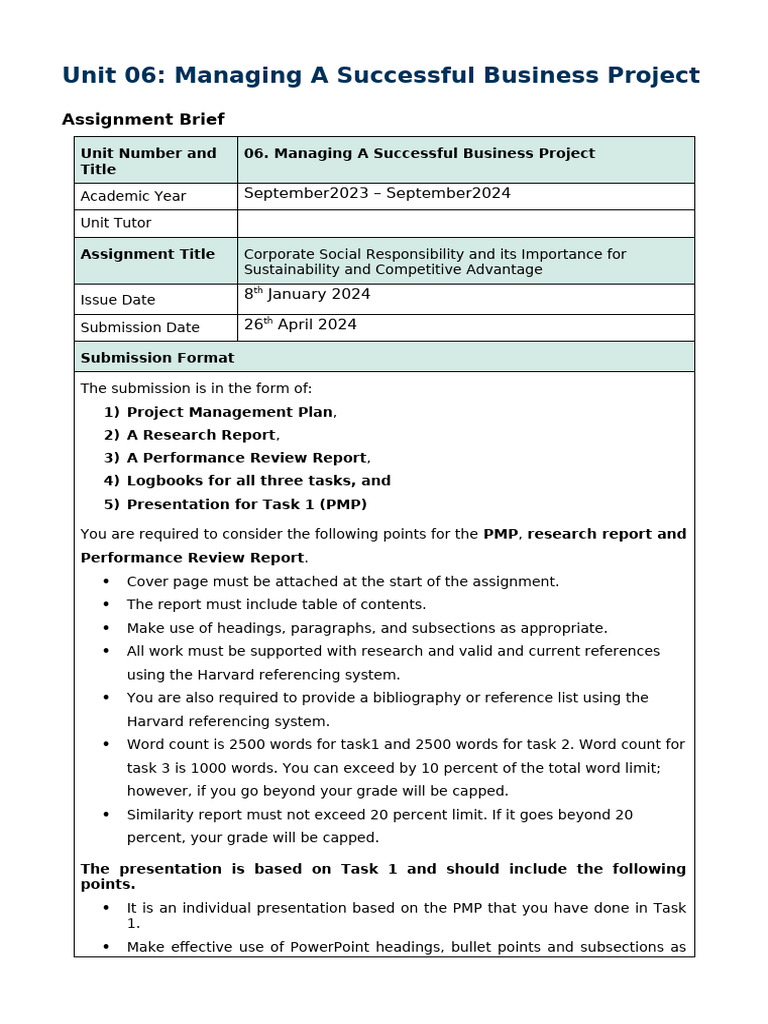 06-MSBP Assignment Brief Jan2024 | PDF | Project Management | Methodology