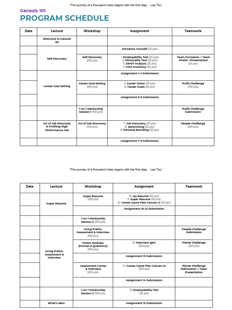 Genesis 101 Program Schedule (1) | PDF