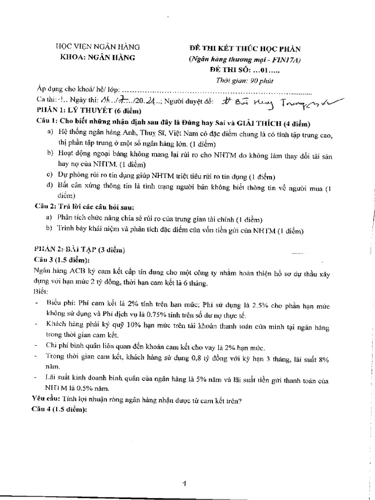 EMC ÔN THI SINH VIÊN ĐỀ NHTM THAM KHẢO MS TRANG | PDF