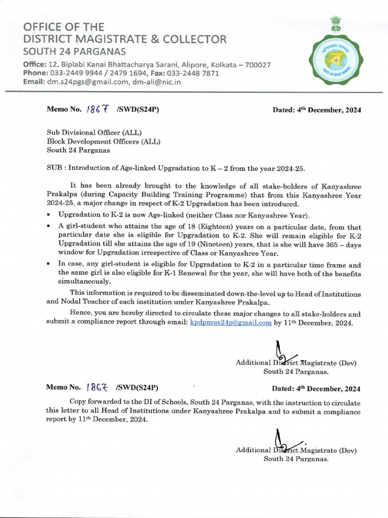 Introduction of Age linked Upgradation to K2 from the year 2024-25 | PDF