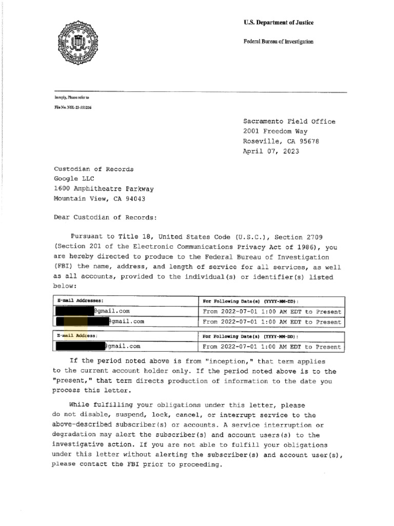 NSL 23 551216 Request Redacted | PDF