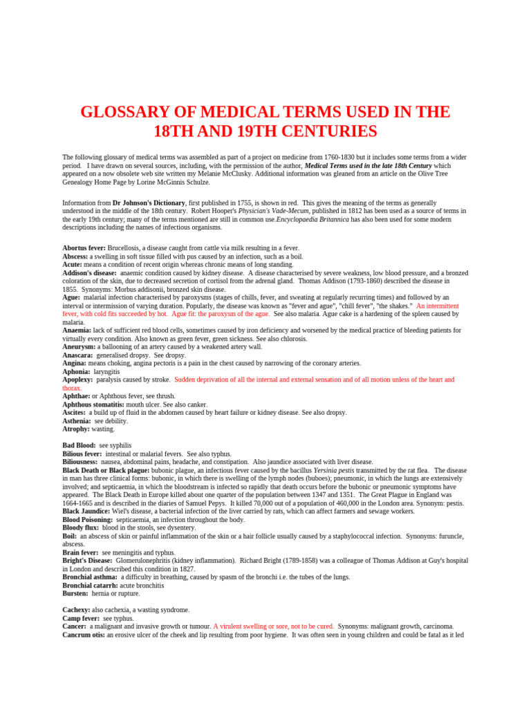 Glossary of Medical Terms Used in | PDF | Smallpox | Gout