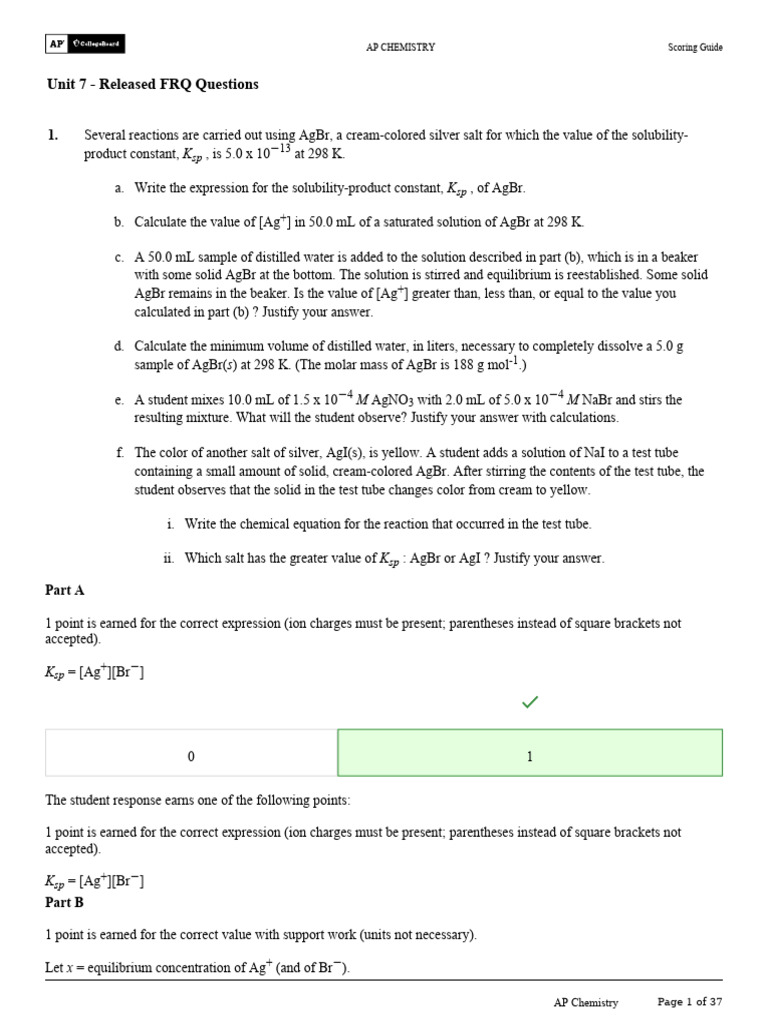 Unit 7 Released FRQ Questions KEY PDF | PDF | Chemical Equilibrium ...